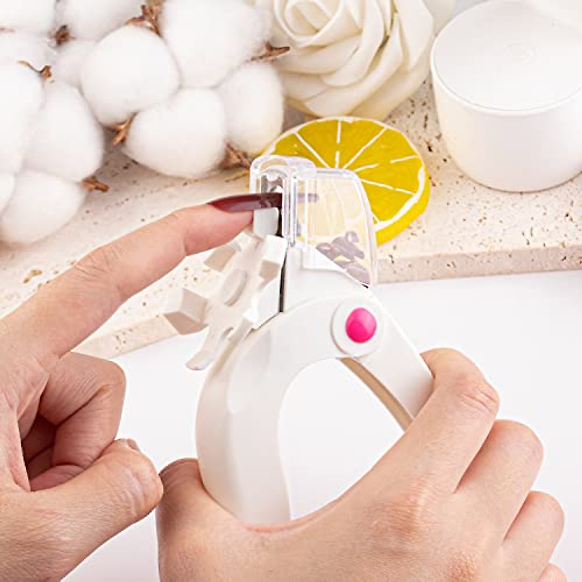 White Acrylic Nail Clipper, Dial Clippers with Sizer, Adjustable Nail Tip Cutter with Length Measurement, Stainless Steel Acrylic Nail Tips Trimmer for Fake False Nail Art Manicure Home DIY by GA&EN