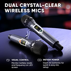 Professional Karaoke Machine with Lyrics Display Screen for Adults, 2 Wireless Microphones, LED Lights, Bluetooth Portable PA Speaker System with Upgraded Built in 15" Tablet & WiFi, Allegro X8 2.0