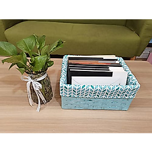 Fabric Storage Bins, Sturdy Cloth Storage Shelf Baskets, Decorative Canvas Bin Toy Storage Basket for Organizing Shelf Nursery Home Closet Office Small Blue