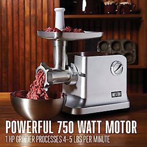 Weston Electric Meat Grinder & Sausage Stuffer, #12 750 Watt, 1 HP Motor, Grinds 4 lbs Per Minute, Silver (33-1301-W)