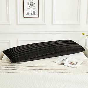 JAUXIO Faux Fur Fluffy Body Pillow Cover Luxury Striped Plush Decorative Body Pillowcase, Ultra Soft and Cozy Zipper Closure 21 x 54 Inches, Black
