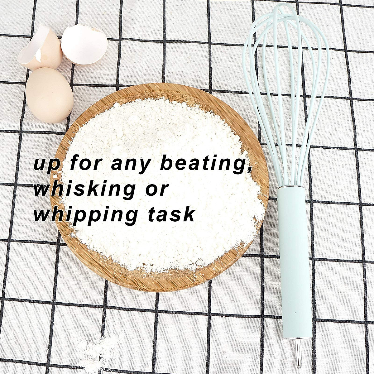 GorGin high temperature and easy to clean silicone whisk, stirrer, 10 inch, grip good grip design for Blending Whisking Beating Stirring Cooking Baking (1 Pack | blue)