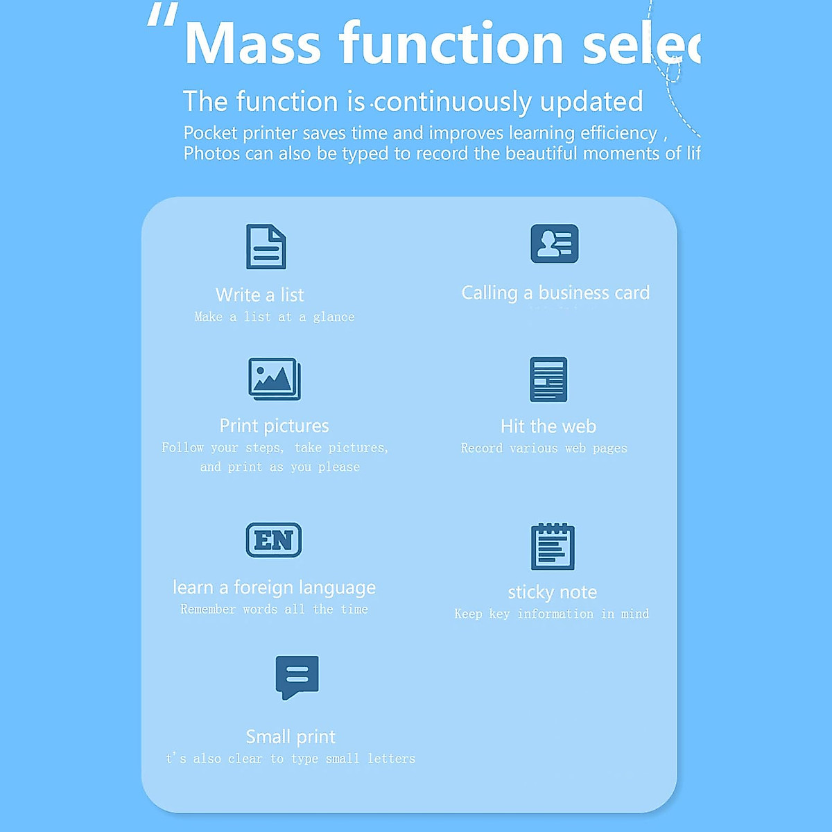 Mini Pocket Sticker Printer Portable Bluetooth Printer with 1 Rolls Paper for Journal, Memo, Photo, DIY Scrapbook