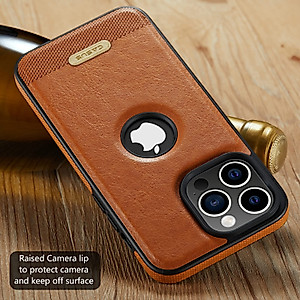 Casus Designed for iPhone 14 Pro Case Compatible with MagSafe Leather Slim Logo View Luxury Elegant Thin Protective Cover (2022) 6.1" - Brown