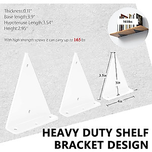 4 Park Floating Shelf Bracket 4 x 3 Inch, White 4 inch Shelf Bracket, Floating Shelves Brackets, Floating Shelf Hardware, Space Saving Small Hidden Shelf Brackets 4 inch for Home Decor (White)