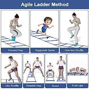 DIKAKO Agility Ladder - 20ft 12 Rung Agility Ladder Speed Training Equipment, Kids and Adult Speed Ladder for Football, Basketball, Fitness Training - Included Carry Bag and 4 Steel Stakes, Blue