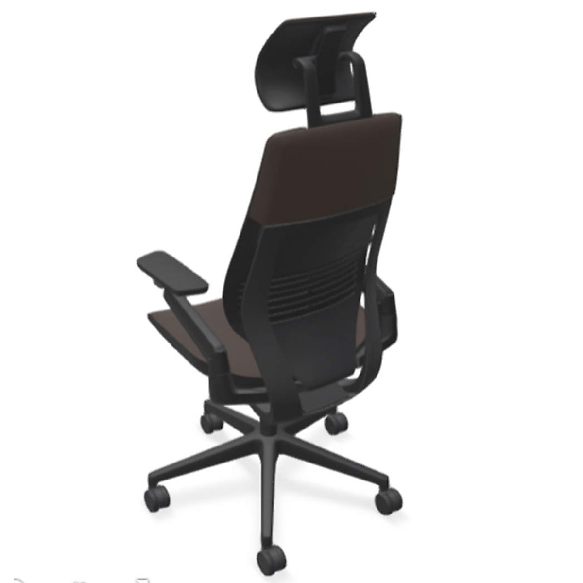 Steelcase Gesture Office Desk Chair with Headrest in Elmosoft Genuine Espresso L133 Leather Plus Lumbar Support Low Black Frame
