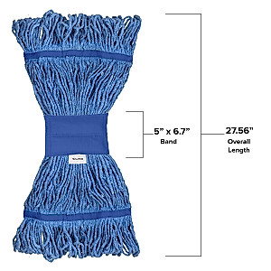 Alpine Industries Cotton Mop Head - Commercial Mop Head Replacement - 32 oz Cotton Blend, 5" Blue Loop End (12 Pack)
