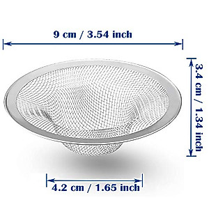Shower Hair Drain Catcher, Stainless Steel Sink Strainer Hair Catcher Basket Filter Trap Fits Most Kitchen Sinks, Bathroom Sinks, Shower Tub Drains(2 Pack, 3.54inch)