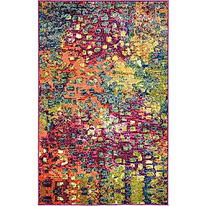 Unique Loom Jardin Collection Colorful, Vibrant, Abstract, Modern Area Rug, 3 ft 3 in x 5 ft 3 in, Multi/Blue