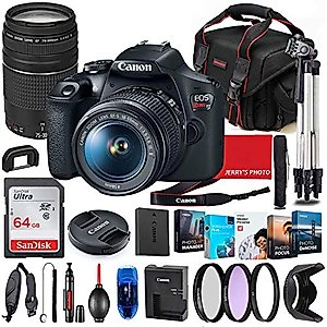 Canon EOS Rebel T7 DSLR Camera with 18-55mm is II & 75-300mm Lens Bundle + Premium Accessory Bundle Including 64GB Memory, Filters, Photo/Video Software Package, Shoulder Bag & More (Renewed)
