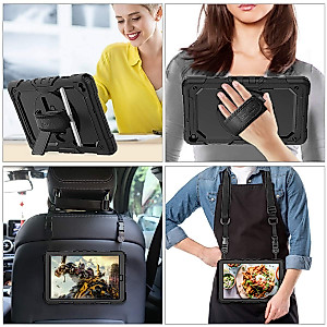 SEYMAC stock Case for Samsung Galaxy Tab A7 10.4 2022/2020 (T503/T509/T500/T505/T507) with Screen Protector, 360 Rotating Stand & Hand Strap, Drop-Proof Case, Black