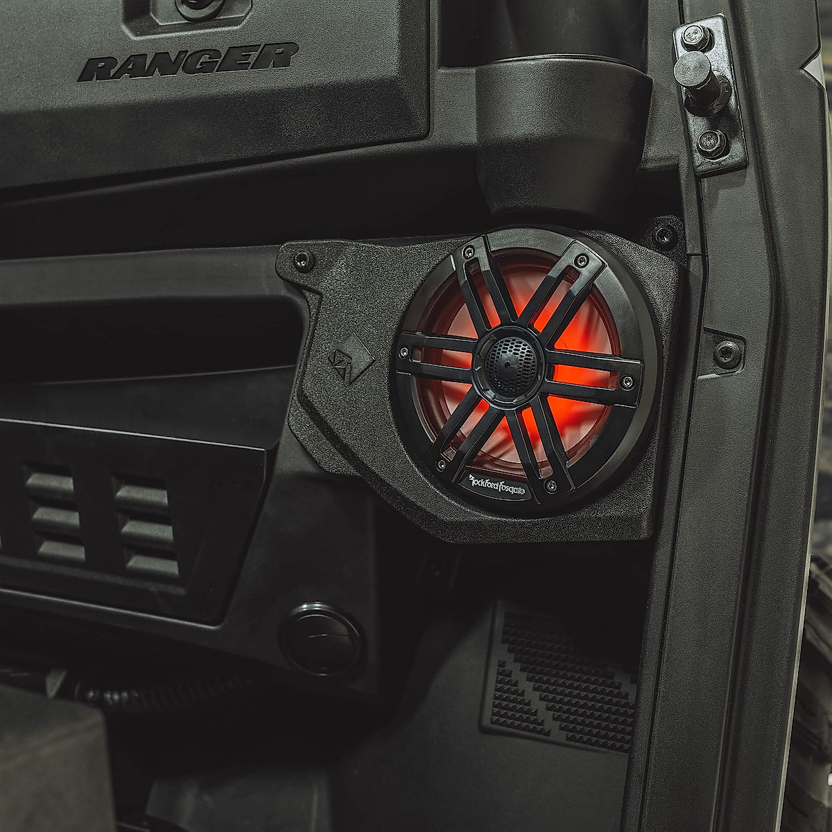 Rockford Fosgate RNGR18-STG4 Audio Kit: PMX-2 Receiver, 1500-Watt Amp, M1 Series Color Optix Multicolor LED Lighted Front & Rear Speakers plus Subwoofer for Select Polaris Ranger Models (2018-2022)