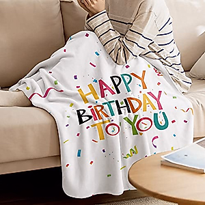Happy Birthday to You Large Flannel Fleece Throw Blanket, Soft Cozy Warm Lightweight and Decorative Blanket 40" x 60" for Kids Adult Sofa Bed Couch Home Decor, Colorful Ribbon Celebration Party
