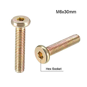 uxcell M6x30mm Furniture Screw Hex Socket Machine Screws Zinc Plated Fasteners Bolts Full Thread Carbon Steel 10Pcs