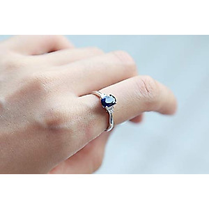 Gin & Grace 10K White Gold Genuine Blue Sapphire with Natural Diamond (I1-I2) Engagement Propose Promise Ring for Women