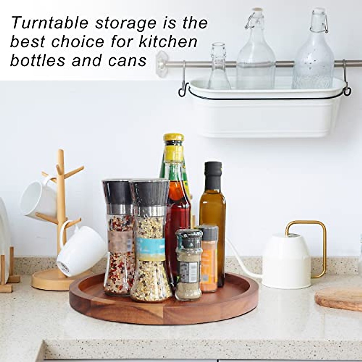 Paninluo Lazy Susan Organizer with Mat - 12 Inch Wooden Lazy Susan for Table Keep Space Organized and Nice,Lazy Susan Turntable for Cabinet、Countertop、Pantry、Spice Rack
