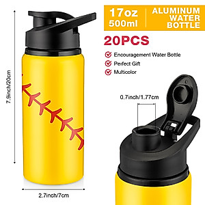 Yaomiao 20 Pcs Softball Water Bottles Aluminum Softball Gifts Tumbler Snap Lid Leak Proof Baseball Sports Bottle Baseball Accessories for Gym Sports Travel Coffee Friends Men Girls (17 oz)