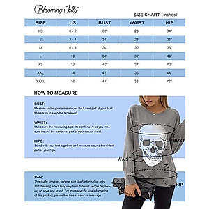 Blooming Jelly Women's Halloween Sweatshirts Skull Graphic T Shirts Long Sleeve Pullover Gothic Fall Trendy Outfits 2024 (Large, Grey)