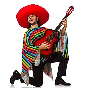 Skeleteen Mexican Serape Poncho Costume - Cinco De Mayo Mexican Fiesta Ponchos for Adults and Kids