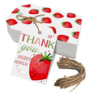 Strawberry Thank You Berry Much Tag Sweet Strawberry Themed Birthday Party or Baby Shower Thank You Gift Tags Great for Party Favors - Set of 50