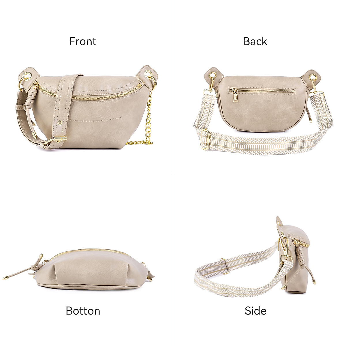 Fanny Packs for Women Cross Body Leather Belt Bag Sling Bag for Women Crossbody Purse Fashion waist packs with Two Strap