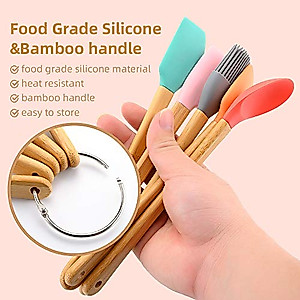 5 Piece Silicone Spatula,Mini Rubber Spatula Wooden Handle,Heat Resistant Silicone Spatula Set,Kitchen Utensils Non-Stick For Baking,Cooking And Mixing