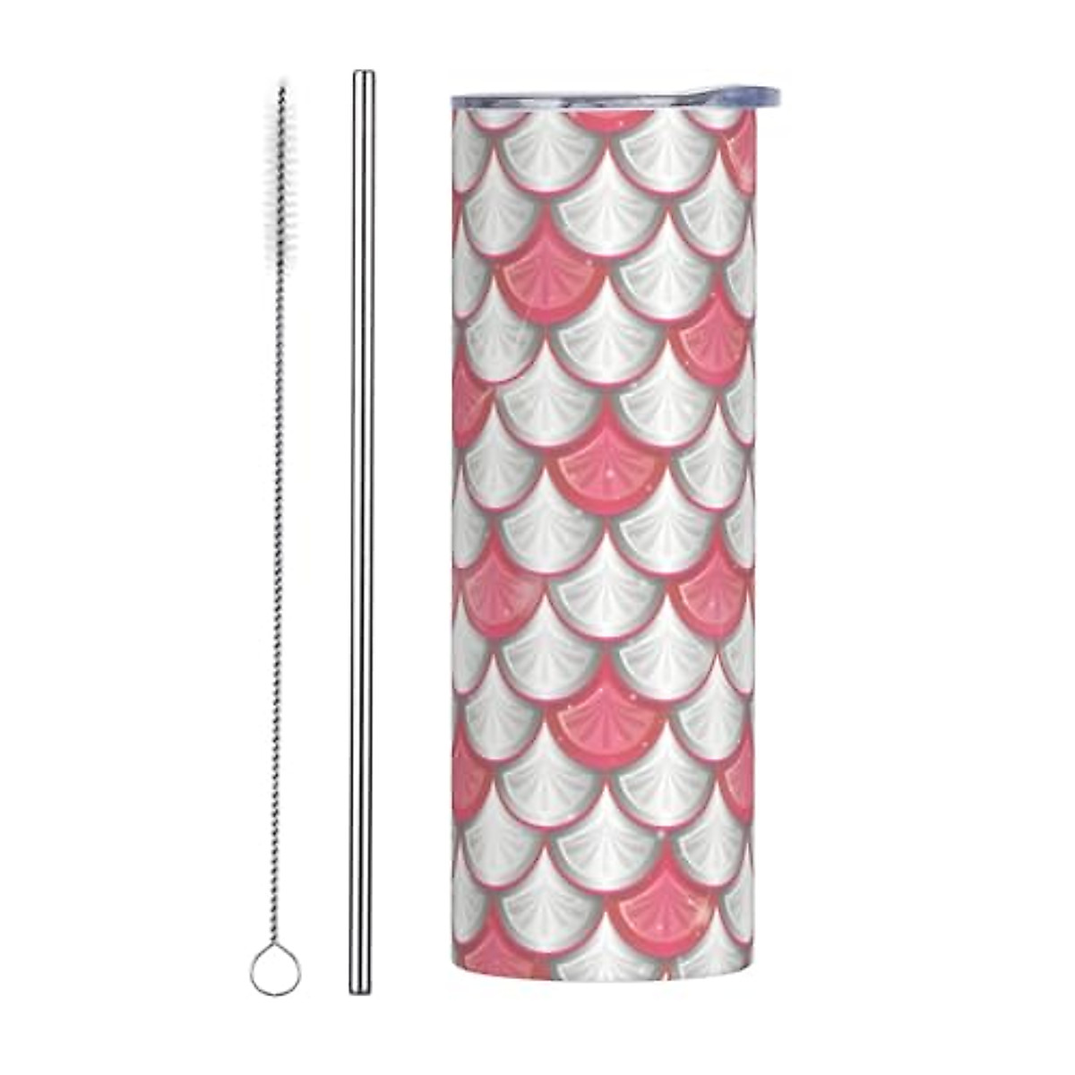 AFHYZY 20 oz Skinny Tumbler Reusable Coffee Travel Mug with Lids and Straws, Insulated Coffee Cups 20oz Stainless Steel Water Bottles Leak Proof for Adults, Women - Mermaid