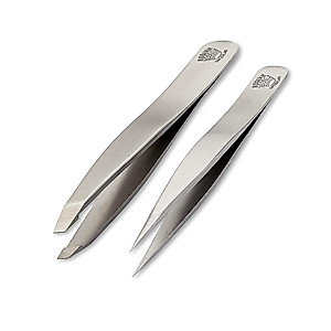 Regine Switzerland Slant Tweezer Professional Eyebrow, Facial & Hair Remover Etched Interior Tip and Splinter Tweezer Precision Pointed Tweezer for Ingrown Hair, Splinter and Glass Removal