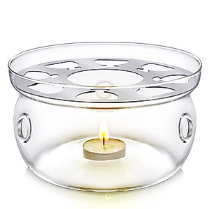 Teabloom Universal Tea Warmer (Large Size - 6 in / 15 cm Diameter) - Handcrafted with Heat Proof & Lead-Free Glass - Tealight Candle Included