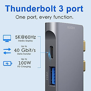 USB C Hub Adapter for MacBook Pro 2020 2019 2018 2017 2016 with 4K HDMI,100W PD 40Gbps Thunderbolt 3