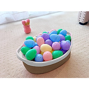 GiftExpress Brown & White Woven Basket - 13" x 8" x 5" Cotton Rope Organizing Baskets for Baby Items or Cat & Dog Toys - Cute Soft Gift Storage Bin w/ Handles