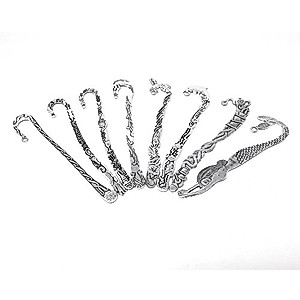 yueton 8pcs Mixed Pattern Antique Silver Metal Carved Hook Bookmarks