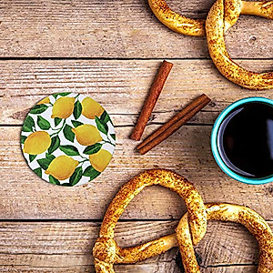 Drink Coasters Set of 6 with Holder, Lemon Absorbent Ceramic Coasters for Wooden Table, Rustic Coasters Cork Base New Home Decor House Warming Gift