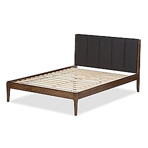 Baxton Studio Bella Mid-Century Wood Platform Bed, Full, Dark Grey/Medium Walnut Brown