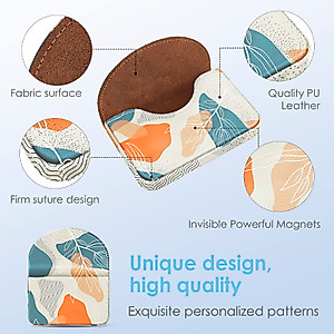 xiviers Business Card Holder，PU Leather Business Card Case Color Printing Pattern Card Holder Wallet，Pockets Magnetic Credit Card Holders for Men and Women，Bohemian Leaf