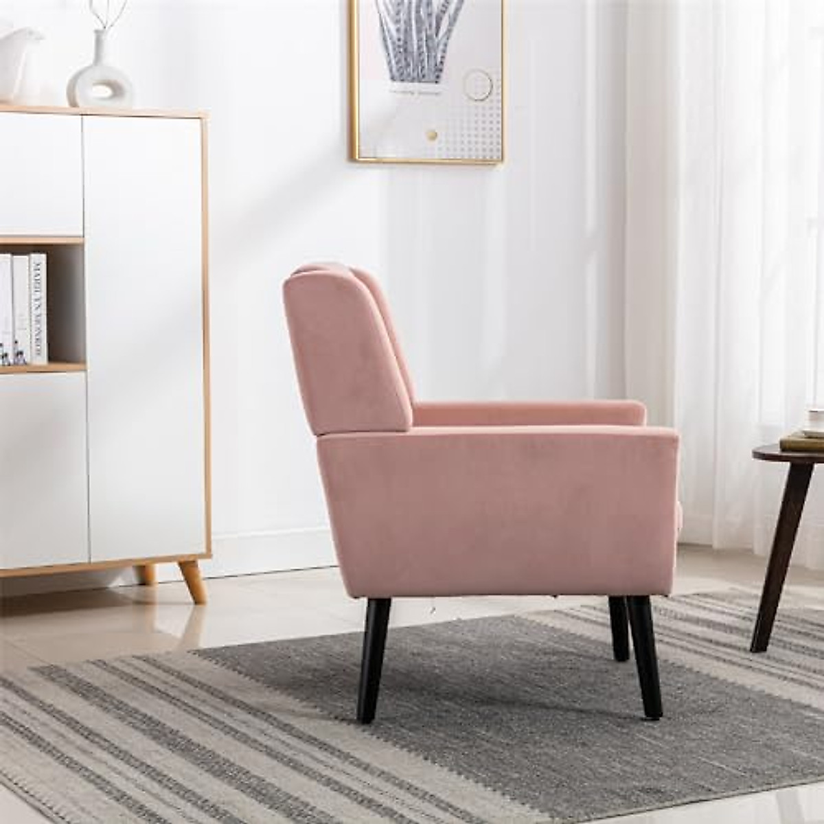 Wycian Chair for Vanity, Boho Accent Chair Upholstered Pink Seat Height 18.1" for Living Room Bedroom Dining Rooms Garden Sherpa Dining Chair 1PC