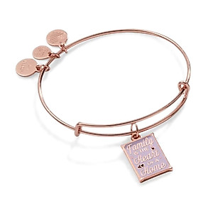 Alex and Ani Words Are Powerful Expandable Bangle for Women, Family is the Heart of a Home Charm, Shiny Rose Gold Finish, 2 to 3.5 in