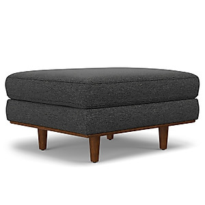 SIMPLIHOME Morrison 33 inch Wide Mid-Century Modern Ottoman in Charcoal Grey Woven-Blend Fabric, Assembled, for the Living Room, Entryway and Family Room