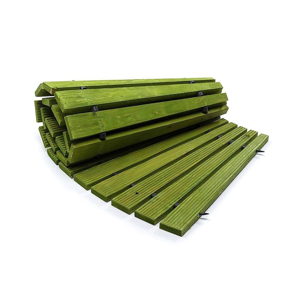 Plow & Hearth Roll-Out Curved Green Hardwood Garden and Yard Pathway | Portable Walkway | Weather-Resistant | Easy to Clean | 4'L x 18" W