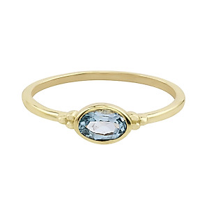 GEMISTRY East-West 14k Gold over Sterling Silver Swiss Blue Topaz Gemstone Stackable Solitaire Bezel Ring