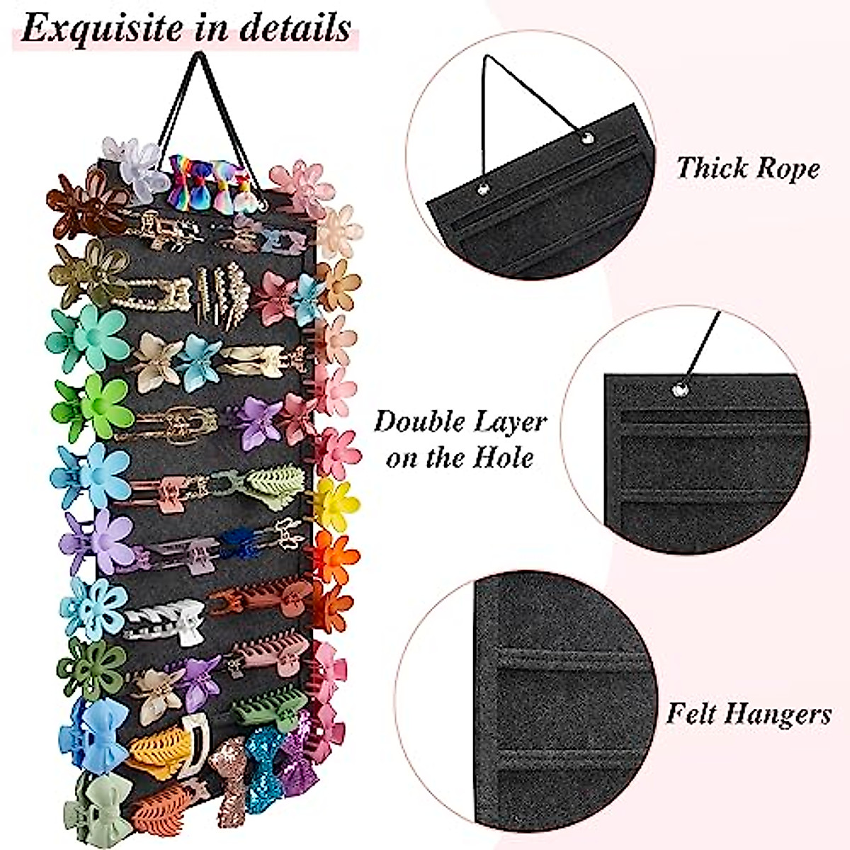 JOYMOMO Hanging Hair Claw Clips Organizer, 10 Layer Hair Accessories Display Holder, Claw Clip Storage Organizer for Women Girl, Claw Clips Holder for Wall (Dark Gray)