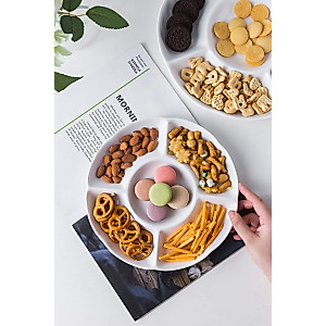 LAUCHUH Chip & Dip Serving Set Porcelain Divided Serving Platter/Tray Perfect for Easter, Christmas, Snack Dessert, 12 inch White Dish Set of 2