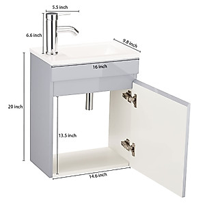 AHB 16" Bathroom Vanity W/Sink Combo for Small Space, Wall Mounted Bathroom Cabinet Set with Chrome Faucet Pop Up Drain U Shape Drain (Grey)…