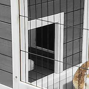 PawHut 36" Rabbit Hutch Bunny Cage Small Animal House with Weatherproof Roof Romevable Tray and Enclosed Run, Indoor/Outdoor