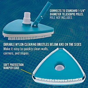 U.S. Pool Supply Weighted Triangular Pool Vacuum Head with Swivel Connection, Pole Handle, Protection Bumper - For Above Ground & In-Ground Swimming Pools – Vinyl Liner Safe, Floor Wall Corner Cleaner