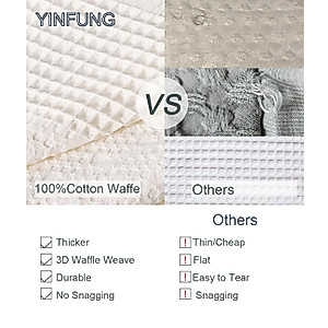 YINFUNG Waffle Duvet Cover 100% Cottton Cream Queen Waffle Weave Textured Off White Ivory Striped Tufted Geometric Bedding Set Luxury Hotel 90x90