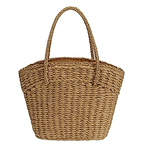So'each Women's Handbag Wicker Woven Rattan Straw Tote Bag Basket Shoulder Bag Khaki