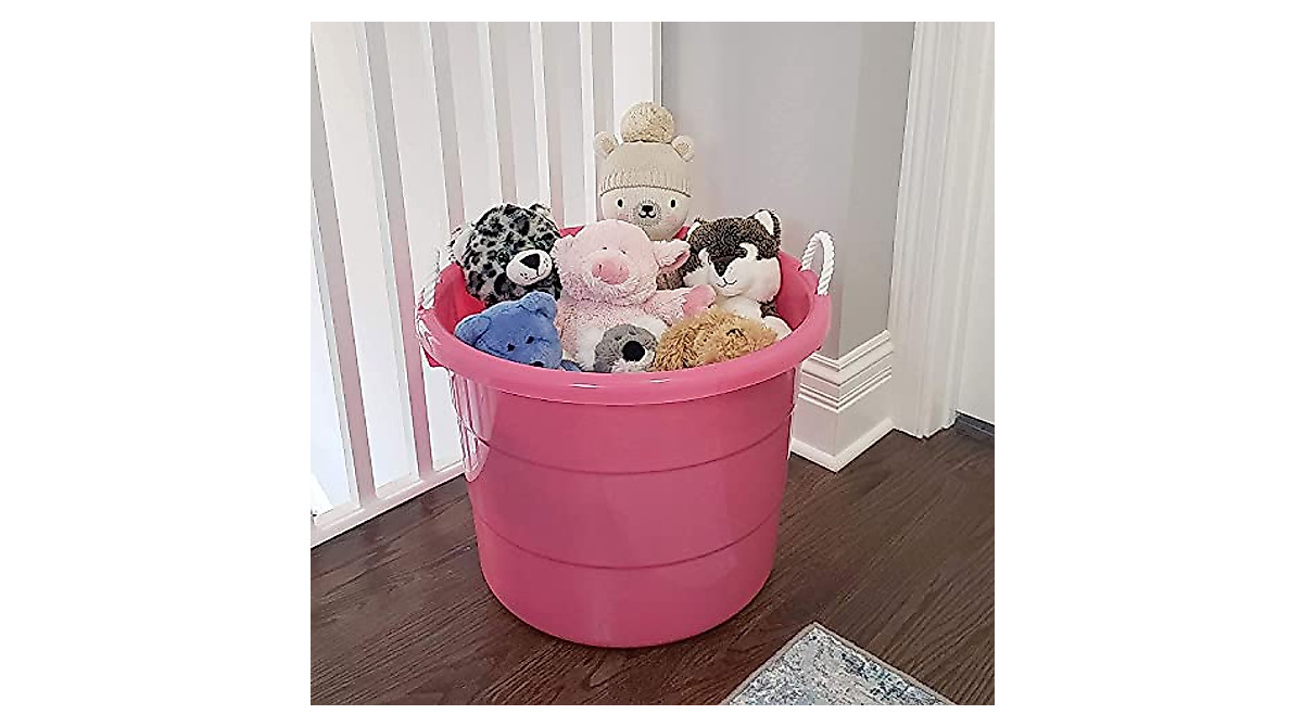 Homz 18-Gallon Pink Stackable Storage Buckets with Rope Handles