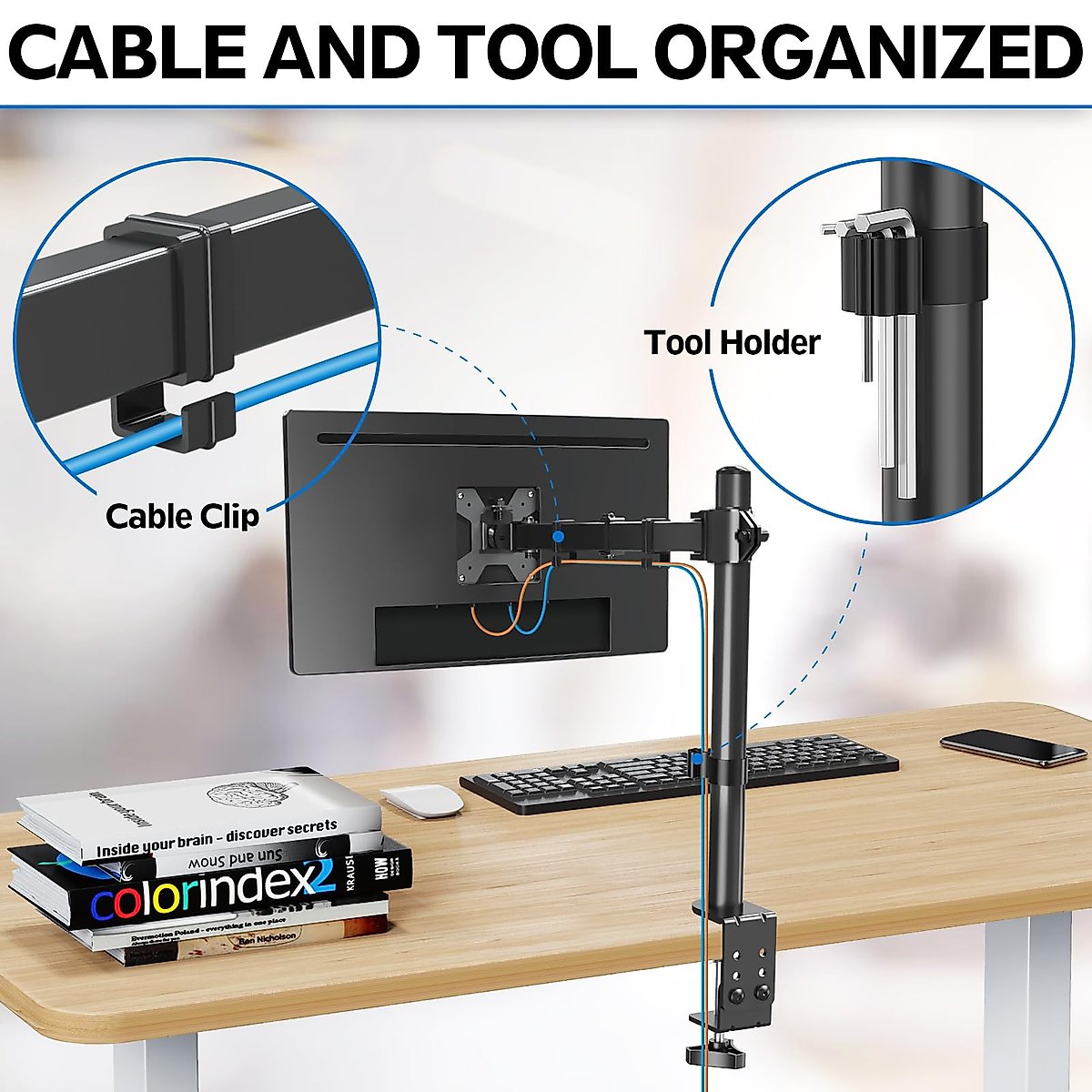MOUNTUP Single Monitor Desk Mount, Fully Adjustable Single Monitor Arm Stand, Computer Screen Mount for 1 Max 32 Inch,17.6 lbs Display, Monitor Stand with Clamp&Grommet Base, VESA 75x75mm 100x100mm